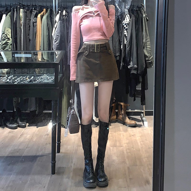 Jupe Courte Taille Haute en Jean Noir Ceinture Double Lisa BlackPink ...