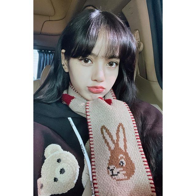 Écharpe tricotée en laine Hiver Coeur Tête de Lapin Lisa BlackPink ...